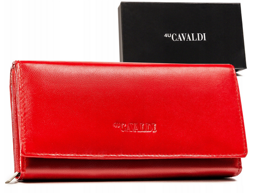 Skórzany portfel damski w orientacji poziomej na zatrzask - Rovicky | Zamów na CedarDrop.com