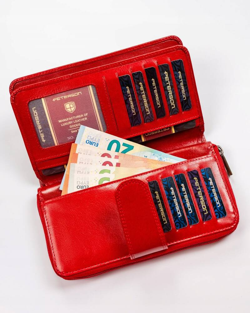 Elegancki, pionowy portfel damski ze skóry naturalnej - Peterson | Zamów na CedarDrop.com